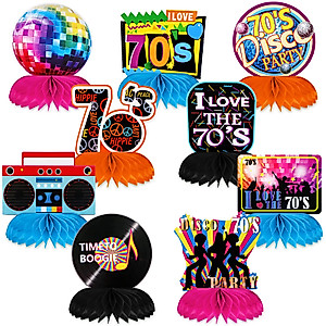 9 Pcs 70s Party Decorations Back to 70s Honeycomb Centerpieces Colorful Disco Party Favors 70's Boogie Centerpieces Disco Cake Topper for 70s Theme Birthday Music Party Decorations Retro Table Decor
