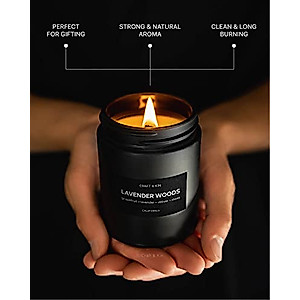 Scented Candles for Men | Lavender and Wood Scented Candles | Soy Candles, Mens Candle, Woodwick Candles | Masculine Candle, Long Lasting Candles | Black Lavender Candles for Home