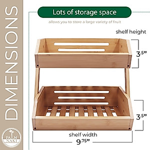 PALM NAKI® Bamboo Fruit Basket 2-Tier - Sturdy & Attractive Space-Saving Fruit Stand Design, Easy Assembly, Enhanced Air Circulation, Fruit Storage (Natural Bamboo)