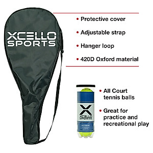 Xcello Sports 27" Aluminum Racket Set (Blue/Black) with 2 Tubes of Tennis Balls and 2 Covers