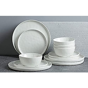 Famiware Mars Plates and Bowls Set, 12 Pieces Dinnerware Sets, Dishes Set for 4, White