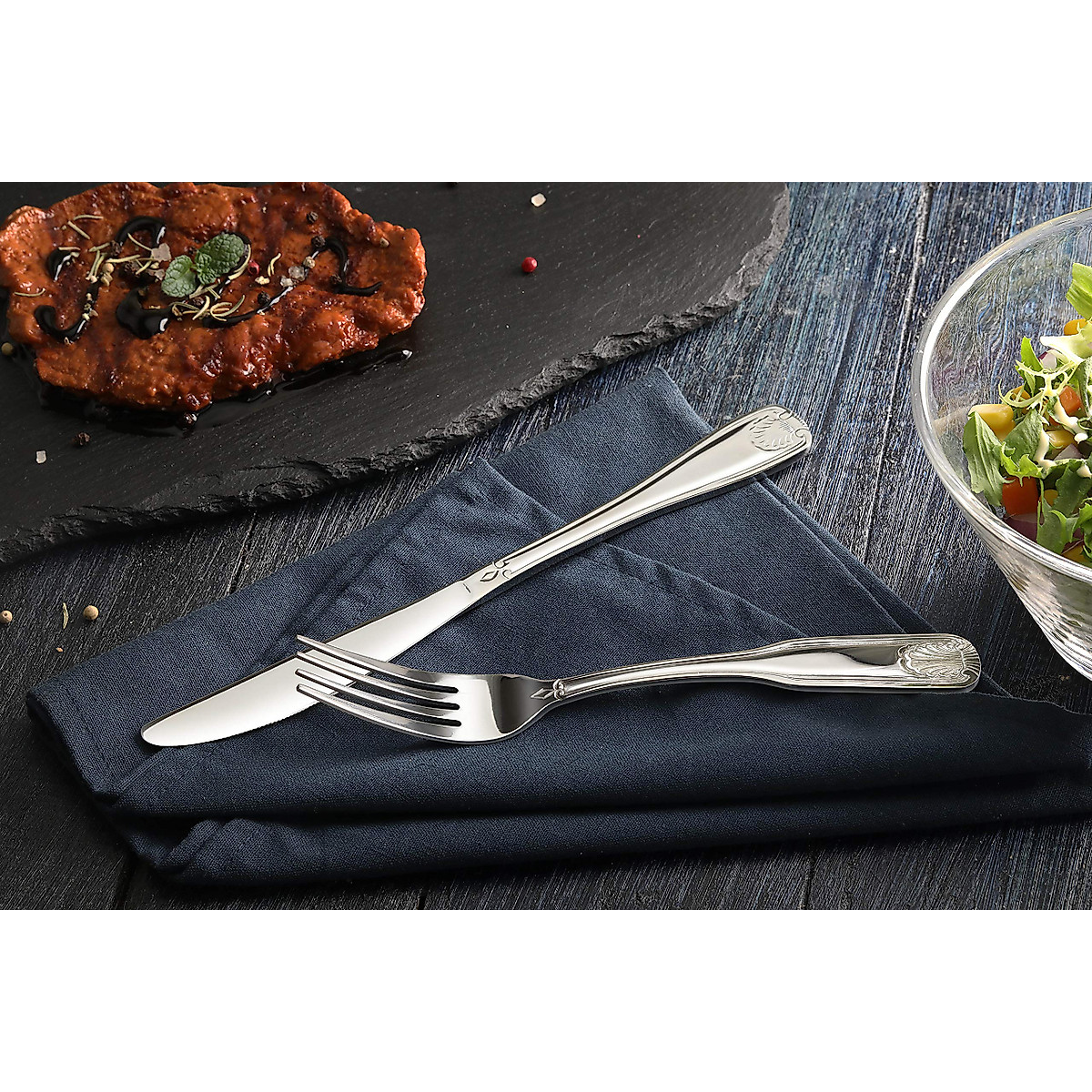 New Star Foodservice 58246 Shell Pattern, 18/0 Stainless Steel, Dinner Knife, 8.6-inch, Set of 12