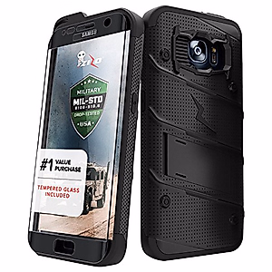 ZIZO Bolt Series Samsung Galaxy S7 Edge Case Military Grade Drop Tested with Tempered Glass Screen Protector Holster Black