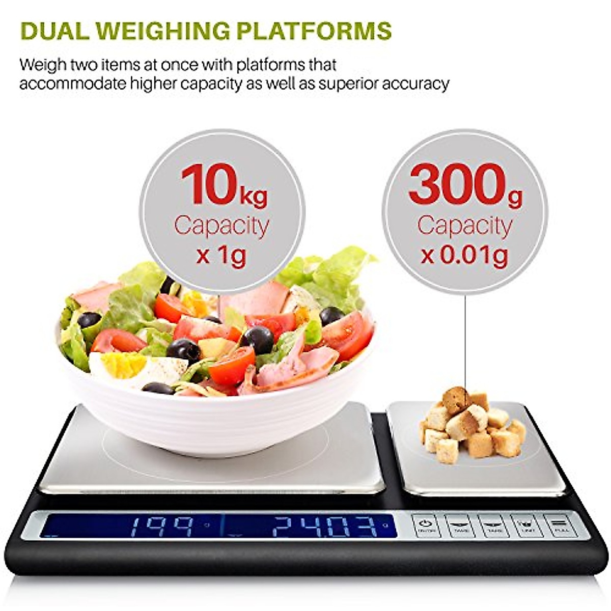 Smart Weigh Culinary Kitchen Scale 10 kilograms x 0.01 grams, Digital Food Scale with Dual Weight Platforms for Baking, Cooking, Food, and Ingredients
