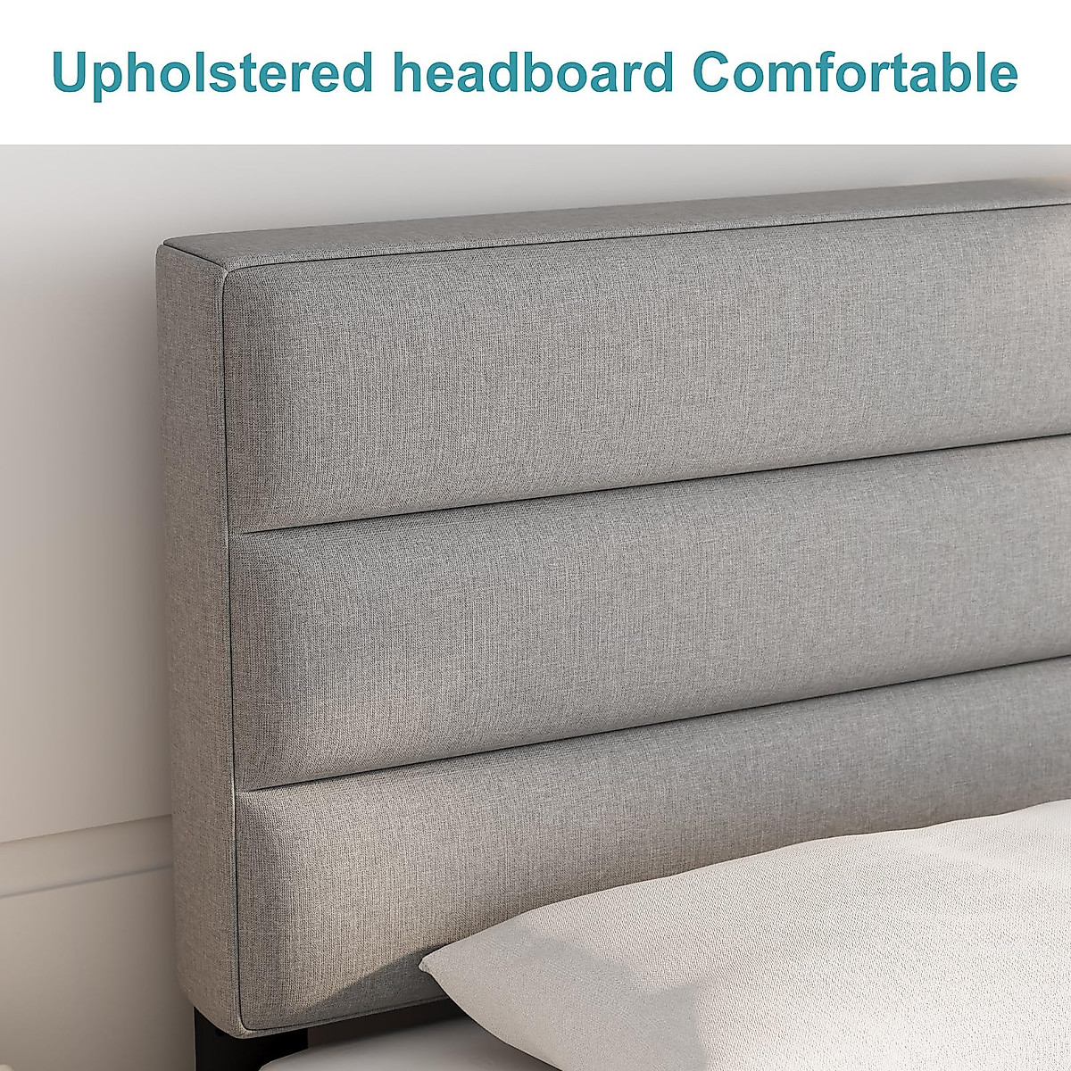 IYEE NATURE Twin Bed with Headboard,Sturdy Platform Bed with Wooden Slats Support,No Box Spring,Mattress Foundation,Easy Assembly,Grey