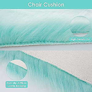 WLLHYF 20 Inch Faux Sheepskin Fur Fuzzy Rug, Ultra Soft Rectangle White Furry Rugs Luxury Fuzzy Sheepskin Area Rugs for Bedroom Living Room Sofa Shaggy Silky Plush Carpet Bedside Rug Floor Mat (Blue)