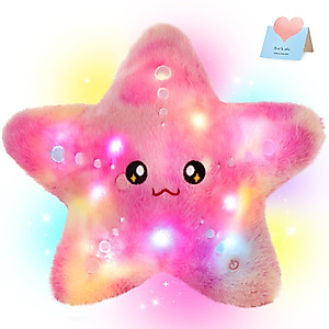 Houwsbaby 12" Light Up Starfish Plush Pillow,Tie-Dyed Sea Star Stuffed Animal,Ideal Festivals Birthdays Children's Day for Kids Girls Boys