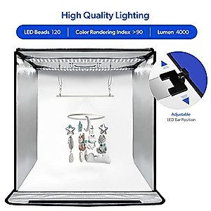 LimoStudio 24" x 24" LED Light Box Tent, Photoshoot Lighting Tent with Air Hanging Ceiling String, Sticky Clay for Object Setting Up, 120 LED Dimmable, Light Color Adjustable, CRI>90, 4000LM, AGG3250