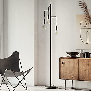 SUNMORY Farmhouse Industrial Floor Lamp for Living Room,Standing Tree Floor Lamp with 3 Edison Led Bulbs ,Rustic Floor Lamps for Living Room，Bedroom，Black Floor Lamp,Tall Lamps for Living Room，Office