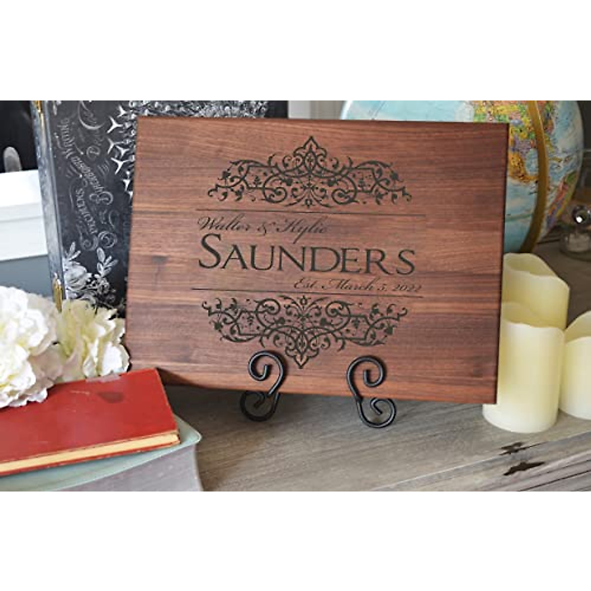 Personalized Wood Cutting Board Engraved with Family Name and Established Date | Perfect Customized Wedding Gifts For Couples Housewarming Gift or Mothers Day Gifts