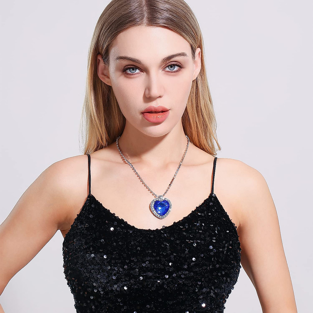 AILUOR Titanic Heart of The Ocean Neckalce, Royal Blue Crystal Created Sapphire Pendant with Silver Plated Necklace Jewelry (Blue)
