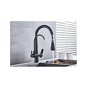 YJRIC Kitchen fau cet Water Filter Faucet Kitchen faucets Dual Handle Filter Faucet Mixer 360 Degree Rotation Water Purification Feature Taps,Matte Black
