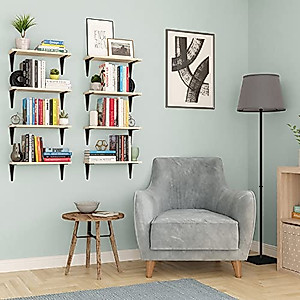 brightmaison BGT Myra 17"x6" Floating Shelves, Wall Bookshelf for Living Room, Kitchen Shelves, Wall Shelves for Bedroom, Floating Shelf for Dining Room & Office Natural Finish Set of 8