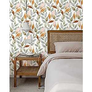 Floralplus Peel and Stick Wallpaper Boho Leaf Stick On Wallpaper Removable Textured Wallpaper Pull and Stick Contact Paper for Cabinet Bathroom Nursery Home Decor 17.7in x 118in