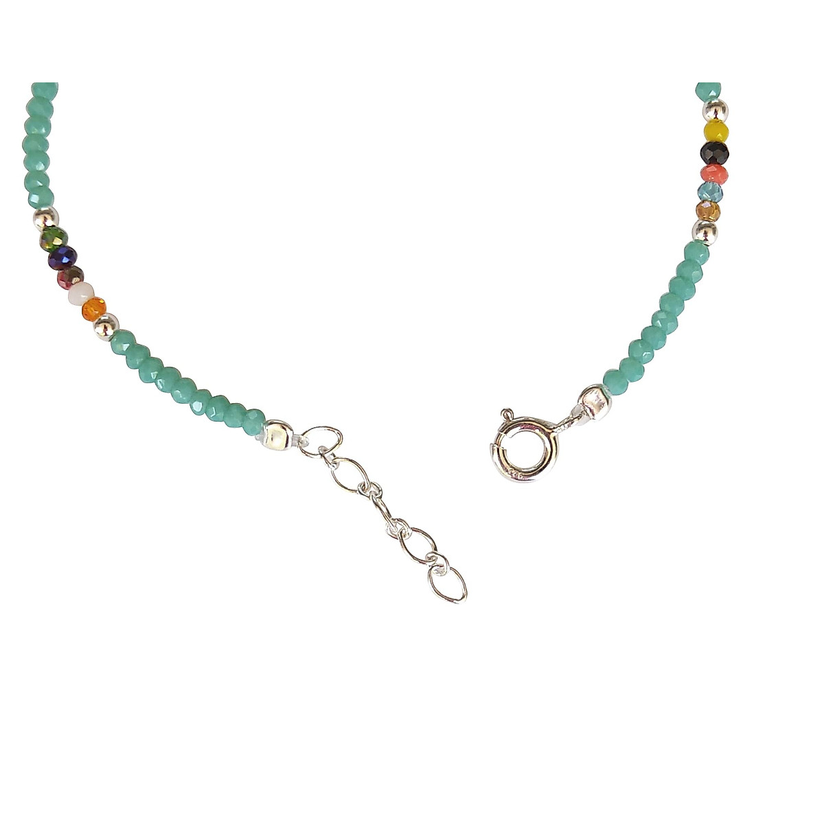 Handmade 925 Sterling Silver, Glass Beads Bracelet for women, Length 6.3"-7.5" / 16-19CM, Adjustable Dainty Turquoise and Multi Color Beaded Bracelet, Boho Jewelry, By MiYa Jewelry Creations