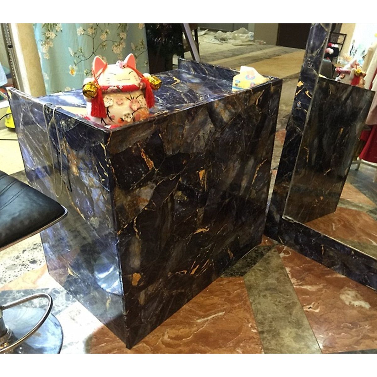 REDODECO Sapphire Marble Peel Stick Vinyl Kitchen Countertop Sticker Funitures Desk Table Covering Wrap Film,16inch by 78inch