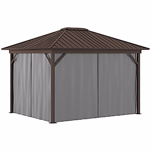 TBGFPO 10' X 12' Outdoor Hardtop Gazebo with Aluminum Frame, Metal Roof Gazebo Canopy with Curtains and Netting
