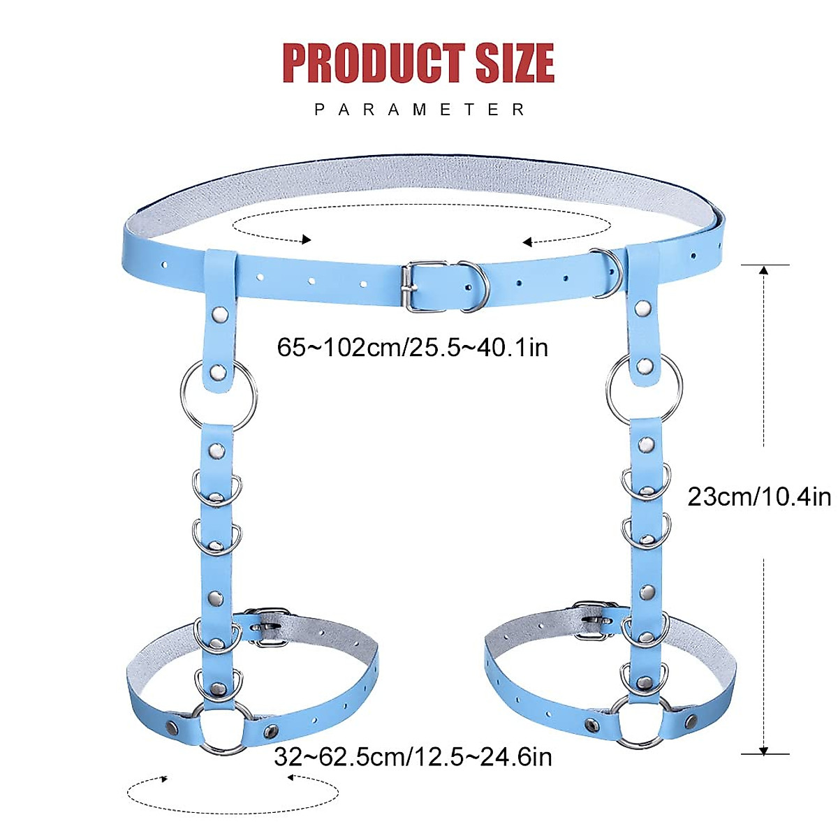 BODIY Punk Waist to Leg Belts PU Leather Loop Rave Belt Goth Thigh Accessory Body Chain for Women and Girls (Blue)