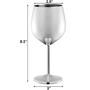 DEAYOU 2 Pack Stainless Steel Wine Glasses, 17 Oz Silver Steel Wine Goblet for Champagne, Indoor Outdoor, Party