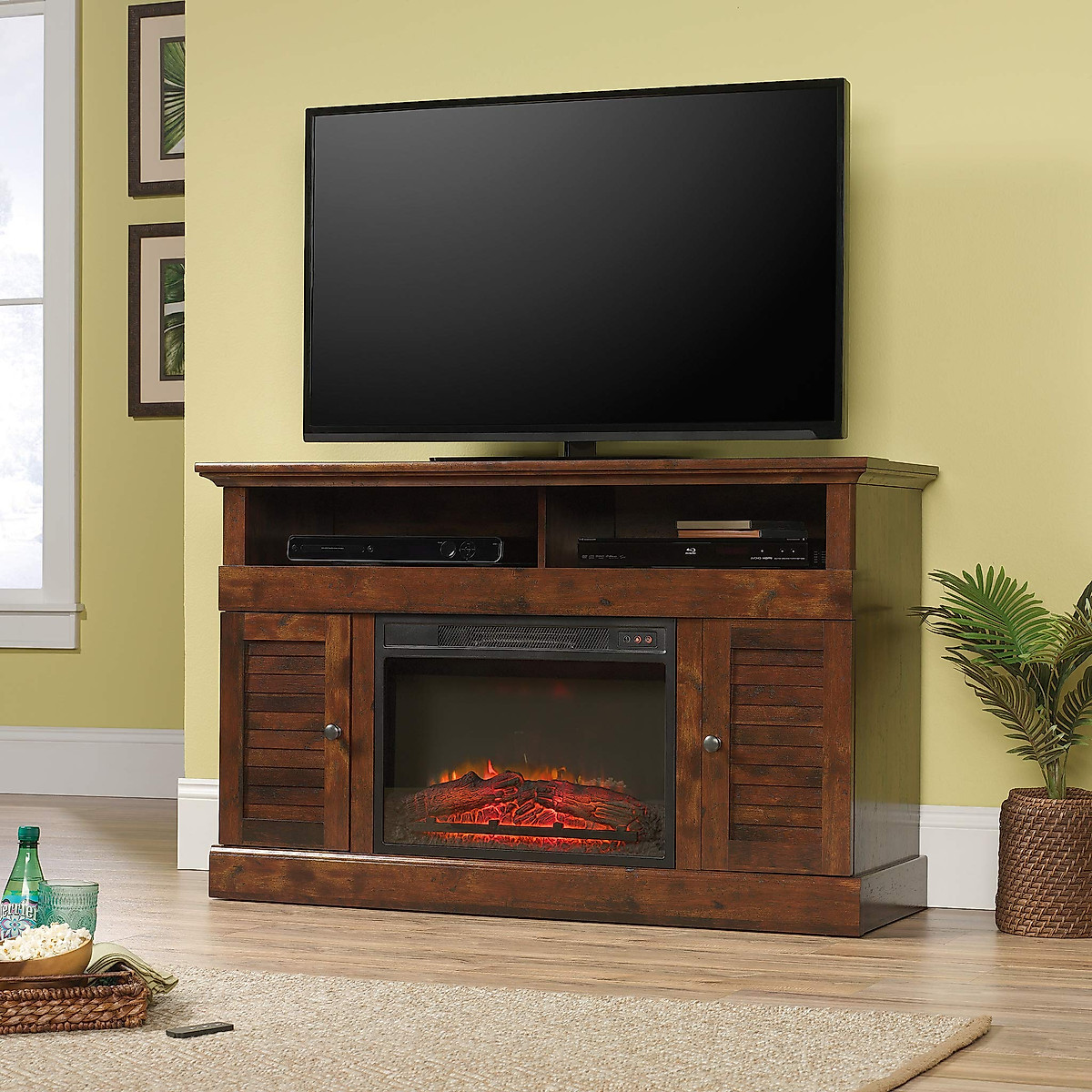 Sauder Harbor View Media Fireplace, for TVs up to 60", Curado Cherry finish