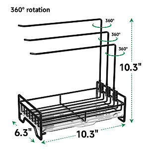 SOFRON Kitchen Sink Caddy Organizer Dish Cloth Holder with Drip Tray and Swivel Rack for Rag Sponge Brush Soap at Kitchen Bathroom