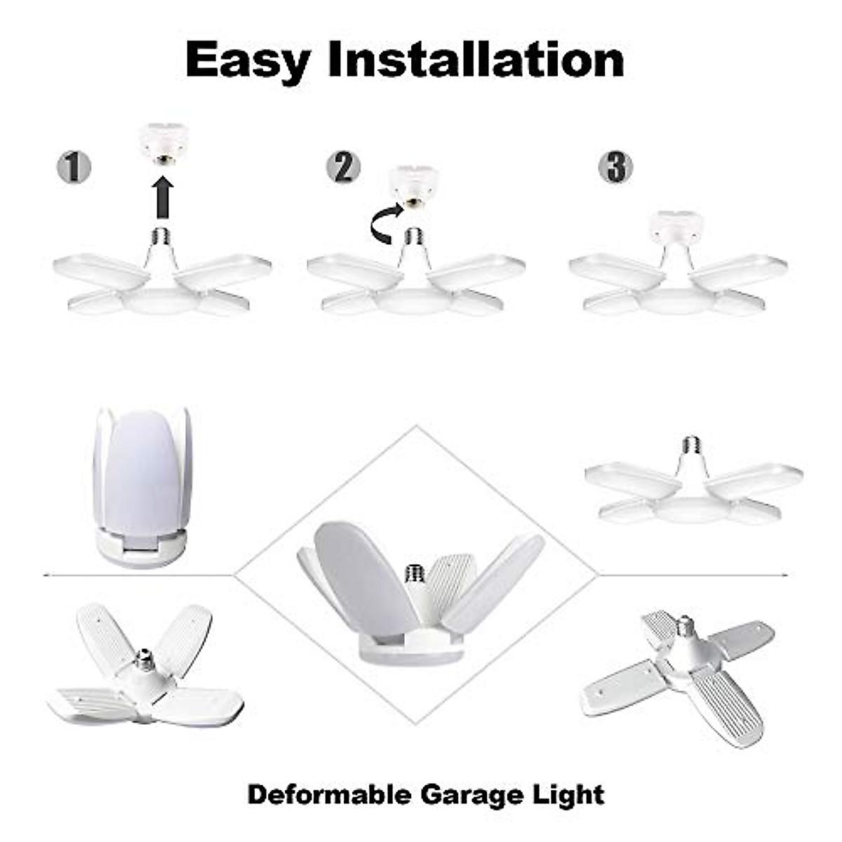 YiaMia LED Basement Lights Led Garage Lights LED Shop Light,6000LM 60W Deformable LED Light Bulbs Garage Ceiling Lighting,Workshop Light for Garage, Workshop, Workbench, Barn, Warehouse (1 Pack)