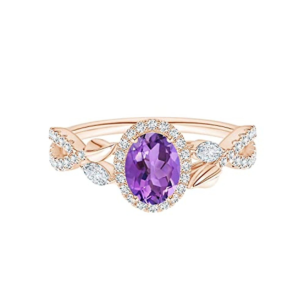 Nature Inspired 1.0 CTW Oval Amethyst Gemstone 925 Sterling Silver Women Love Ring (Rose gold Plated silver, 10)
