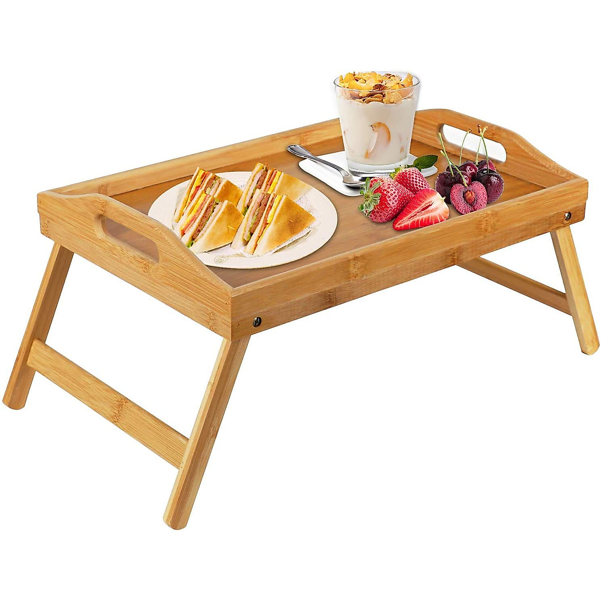 Bamboo Bed Tray Table with Foldable Legs & 5-Piece Bamboo Drawer Organizer Set