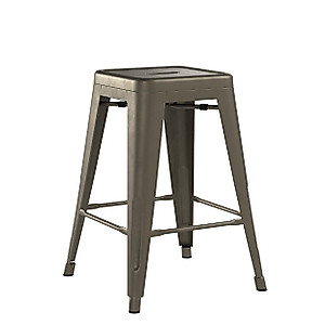 Furmax 24 Inches Metal Bar Stools Bar Height High Backless Stools Indoor Outdoor Stackable Kitchen Stools Set of 4 (Gun)