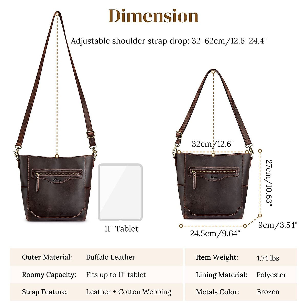 S-ZONE Women Genuine Leather Backpack Bundle with Retro Bucket Bag Vintage Crossbody Purse with Outer Pocket