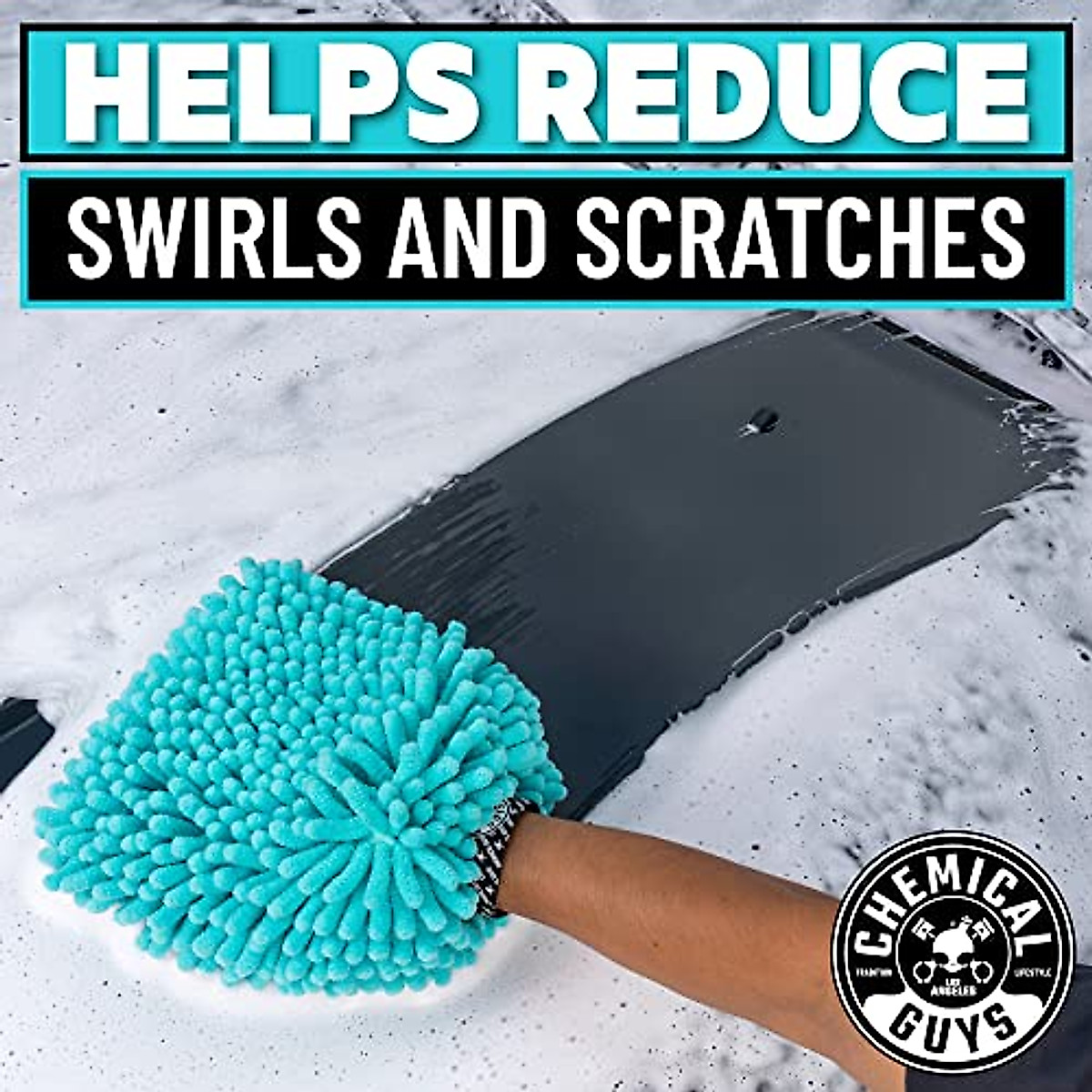 Chemical Guys MIC513 Big Noodle Chenille Microfiber Scratch Free Supersized Car Wash Mitt for Cars, Trucks, SUVs, RVs & More, Turquoise (11" x 12")
