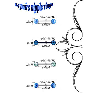 Vsnnsns 14G Nipple Rings Tongue Rings Piercing 14mm Stainless Steel Nipplerings Straight Barbell Nipple Rings Body Piercing Jewelry for Women Men 24 Pairs