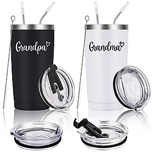 Lifecapido Grandpa and Grandma Travel Tumbler Set, Insulated Stainless Steel Tumbler with Lids, Funny Grandparents Christmas Gifts for Grandpa Grandma from Grandchildren Grandkids(20oz, Black&White)