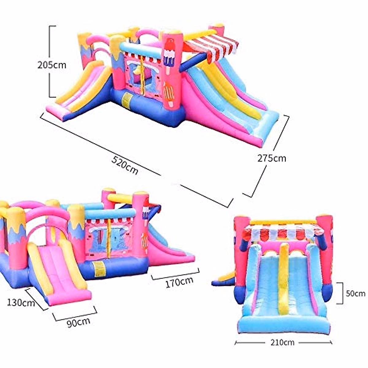 Inflatable Castle and Slide, Outdoor Trampoline Castle Children s Playground Children s Fitness Equipment Gift for Your Child Colors 520 272 202cm