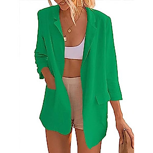ANRABESS Womens 2023 Spring Summer Casual Open Front Long Sleeve Lightweight Work Office Jackets Blazer Suit 559lvse-L Green