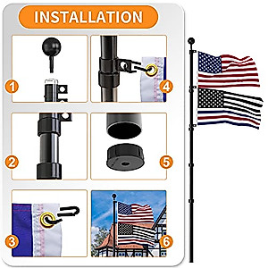 SCWN Flag Pole for Outside in Ground-25FT Telescoping Extra Thick Heavy Duty FlagPole for Yard,with 3x5 American Flag,Telescopic Adjustable Outdoor Flag Poles,for Commercial or Residential(Black)