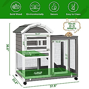 Gowoodhut Rabbit Hutch Two Story Outdoor Bunny Hutch Removable Rabbit Cage with Run Indoor Rabbit House with 2 Deeper No Leak Trays,Asphalt Roof