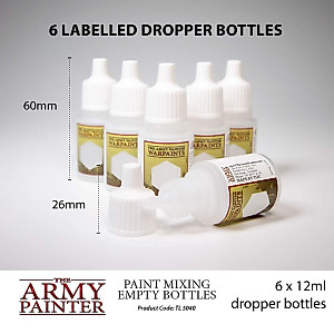 The Army Painter Paint Mixing Empty Dropper Bottles-12 ml, Pack of 6 Bottles with Dropper-Plastic Dropper Bottles for Acrylic Paint-Empty Plastic Bottle with Dropper Top- Small Applicator Paint Bottle