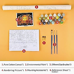 TISHIRON Paint by Numbers for Adults Kids Sun Adults DIY Paint by Number Oil Paintings Arts Craft Paint by Numbers Kits Starry Sky Flowers Acrylic Painting Home Wall Decor 16 x 20 Inch