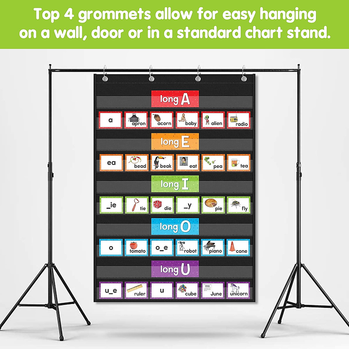 EAMAY Standard Pocket Charts, Clear 10 Pocket Chart for Teacher Lessons in a Classroom or Home Use – Fits Standard 3” Sentence Strips and Word Cards, Black