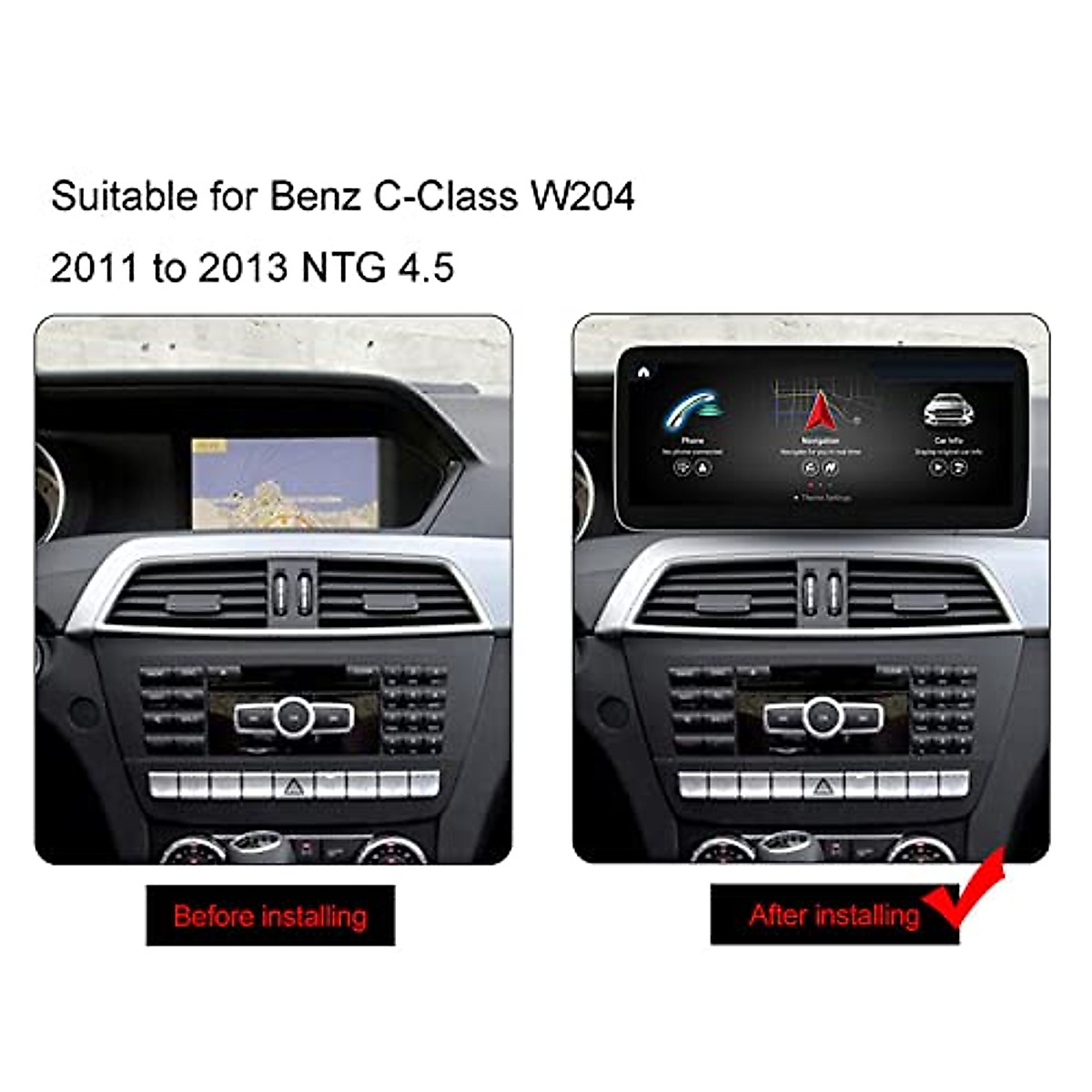 Android 12 Car Stereo GPS Sat Nav for Mercedes-Benz C-Class W204 Class C300 Touchscreen Multimedia Player Mirror Link TPMS CarPlay + DVR,Qualcomm 662 8+256GB 12.5 inch-（2011-2013） NTG4.5 LHD