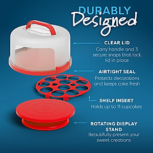 Cake Cupcake Carrier with Lid and Handle + Cake Stand Plate with Dome | 10" Round Cake Container Holder with Cover | Plastic Pie Carrier Cake Storage Container | Bunt Keeper Platter Tray for Transport