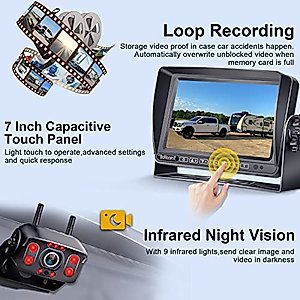 DoHonest RV Backup Camera Wireless HD 1080P with 7‘’ Touch Key DVR Monitor, 2022 Newest Version Rear View Camera Stable Signals Adapter for Furrion Pre-Wired for RVs,Truck,Trailer,IR Night Vision S21