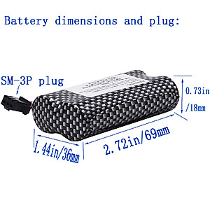 Blomiky 2 Pack 7.4V 1300mAh Li-ion Rechargeable Battery with SM3P Plug and Charger Cable Replacment for Huina 1575 RC Construction Truck / 1575 Battery 2