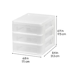 IRIS USA Small 3-Drawer Desktop Organizer, 4 Pack, Stackable, for Office, School, Stationary, Makeup Organizer, Bathroom, Utility, Medical Supplies, Desk Organizer, Versatile Storage, White