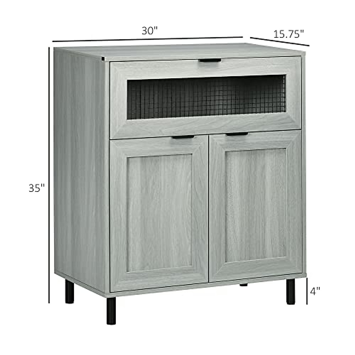 HOMCOM Sideboard Buffet Cabinet, Kitchen Cabinet with Metal Grid Flip Drawer, Adjustable Shelf, Accent Cabinet for Living Room, Grey