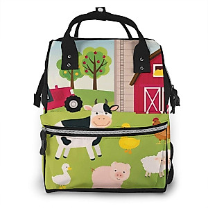 GREATN Farm Animals Diaper Bag Backpack, Multi Function Nappy Bag Large Capacity Mommy Backpack Organizer for Baby Care Baby Bag for Mom and Dad, multi, OneSize