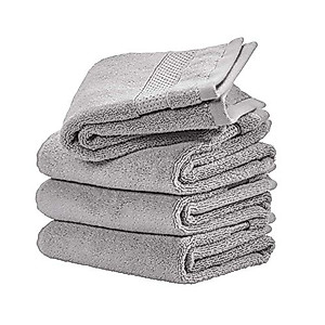 iDesign Spa Hand Towel with Hanging Loop, 100% Cotton Soft Absorbent Machine Washable Towel for Bathroom, Shower, Tub - Set of 4, Gray