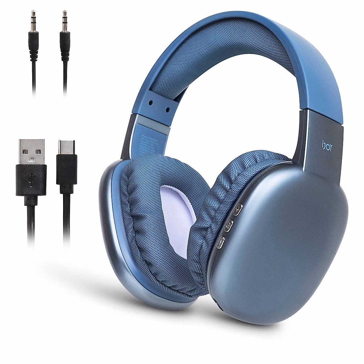 iJoy Ultra Wireless Headphones with Microphone- Rechargeable Over Ear Wireless Bluetooth Headphones with 10Hr Playtime, SD Slot, Backup Wire- Soft Cushion Wireless Headset with Mic (Blue)