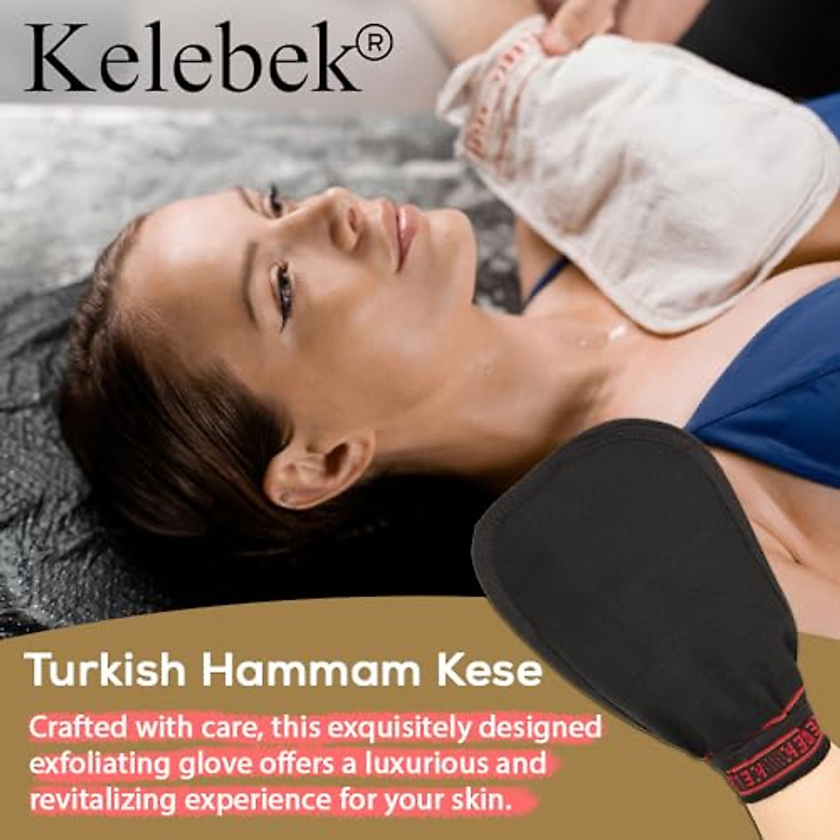 Kelebek Premium Natural Exfoliating Gloves, Turkish Hammam Kese, Original Exfoliating Mitt, Body Scrub for Men and Women (Black 2 Count (Rough))